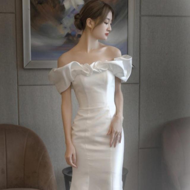 ウェディングドレス 半袖 マーメイドライン オフショルダー トレーン付きドレス ウェディング パフスリーブ ウエディング パーティードレス フィッシュテール 結婚式 ワンピース 海外 挙式 ホワイト 白 トレーン付き ドレス ウェディングドレス 半袖 マーメイドライン オフショルダー トレーン