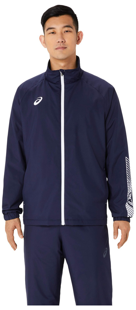 アシックス 裏トリコットウインドブレーカージャケット（ミッドナイト×ブリリアントホワイト・サイズ：3XL） 2031E745-400-3XL返品種別A