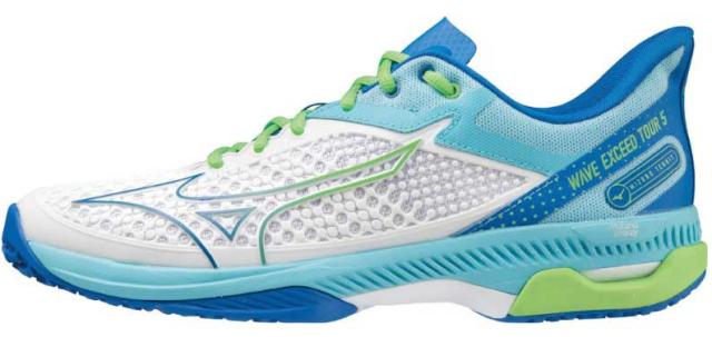 ミズノ テニスシューズ　ウェーブエクシード TOUR5 OC（ホワイト×ブルー×ライム・サイズ：23.5cm） 61GB227227235返品種別A