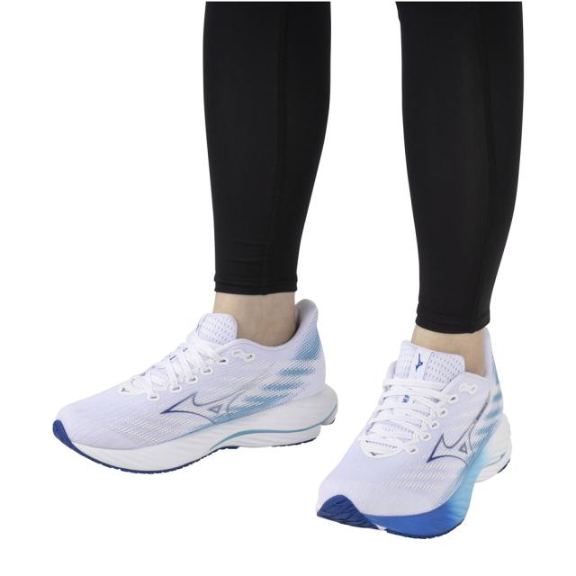 ミズノ レディース ランニングシューズ ウエーブライダー28（ホワイト×ブルー×ブルー・サイズ：23.0cm） J1GD240321230返品種別A