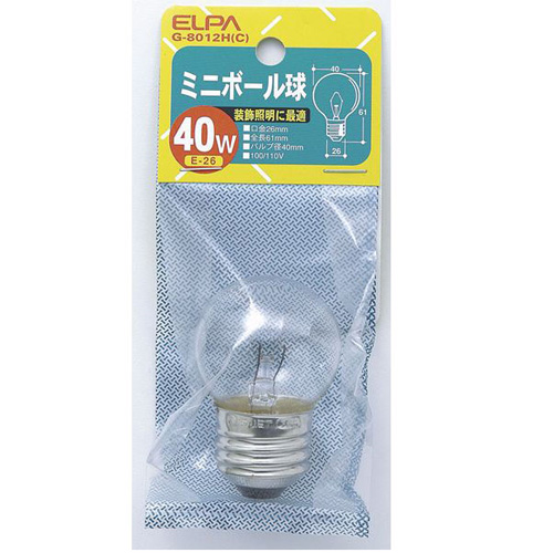 ELPA G-8012H-C ミニボール球 40W E26（クリア）[G8012HC] 返品種別Aの通販はau PAY マーケット - Joshin web 家電・PC・ホビー専門店 | au ...