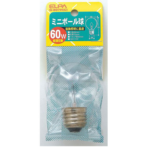 ELPA G-807H-C ミニボール球 60W E26（クリア）[G807HC] 返品種別Aの通販はau PAY マーケット - Joshin web 家電・PC・ホビー専門店 | au ...