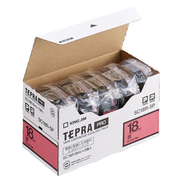 キングジム SC18R-5P テプラPRO・エコパック カラーラベル パステル（赤）/黒文字 18mm 5個パック[SC18R5P] 返品種別A