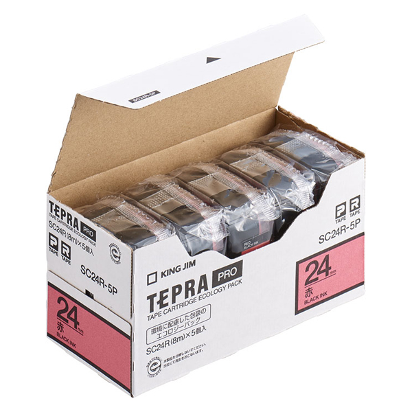 キングジム SC24R-5P テプラPRO・エコパック カラーラベル パステル（赤）/黒文字 24mm 5個パック[SC24R5P] 返品種別A