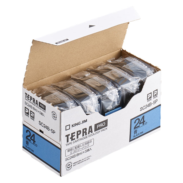 キングジム SC24B-5P テプラPRO・エコパック カラーラベル パステル（青）/黒文字 24mm 5個パック[SC24B5P] 返品種別A