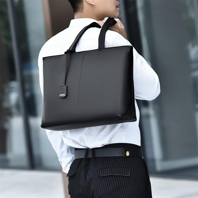 メンズ プレミアム ブリーフケース＆ビジネストートバッグ - 大容量ラップトップバッグ（35.56-38.1cm対応）、人間工学に基づいたトップハンドル、耐久性のあるファスナー、ア4ドキュメントオーガナイザー、仕事用＆カジュアル用ブラック