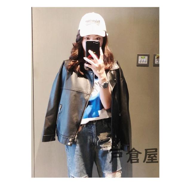 革ジャケット レディース 春秋新作 長袖PU革ジャン ブレザー 黒レザー