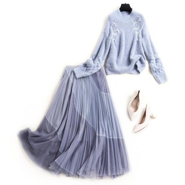 セットアップ ツーピース スカート 2点セット 20代 30代 40代 50代 セレモニー OL ニット セーター チュールスカート
