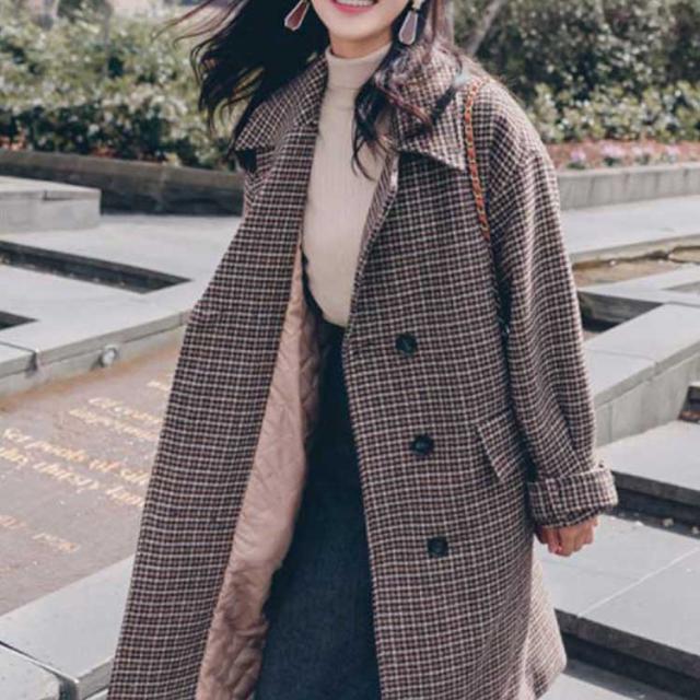 全2色×5サイズ！チェスターコート 千鳥柄 ロングコート 冬 アウター