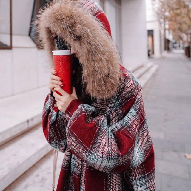 秋冬物 コート レディース ロングコート ファーフード付き アウター ロング丈 グレンチェック チェック柄 ゆったり 体型カバー 冬 冬服 秋冬物 コート レディース ロングコート ファーフード付き アウター