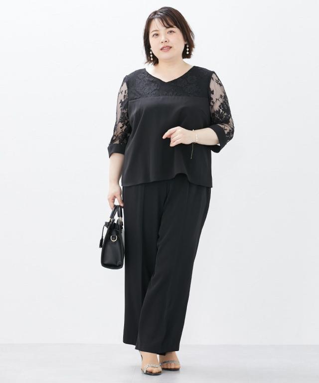 ドレス パーティー レディース Vネック レース ブラウス ＋ワイド