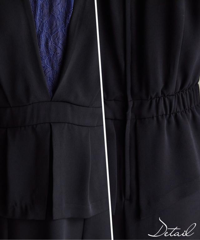 ドレス ワンピース Switching Lace Onepiece Dress ネイビー系