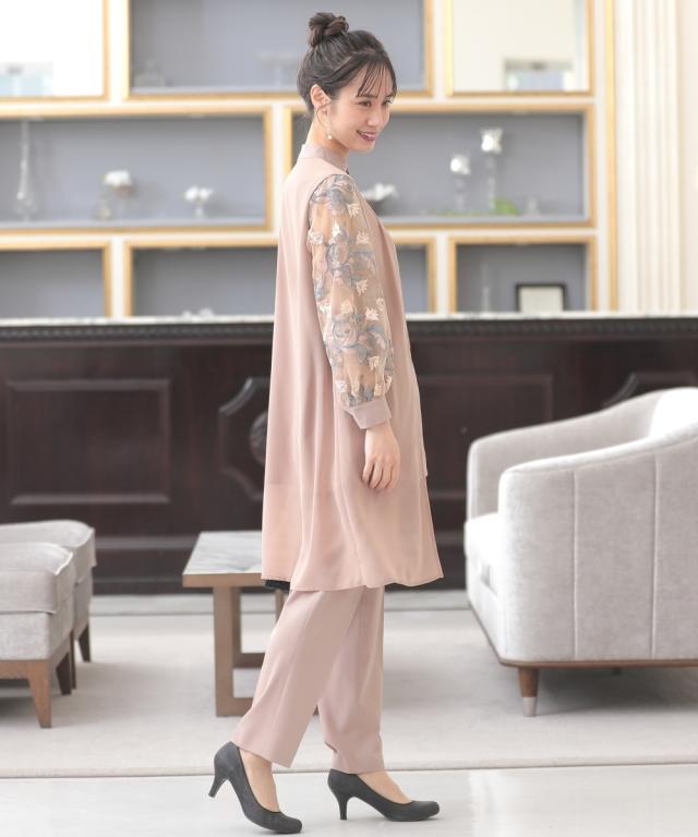 ドレス パンツ レディース 結婚式 パーティー 袖チュール レース