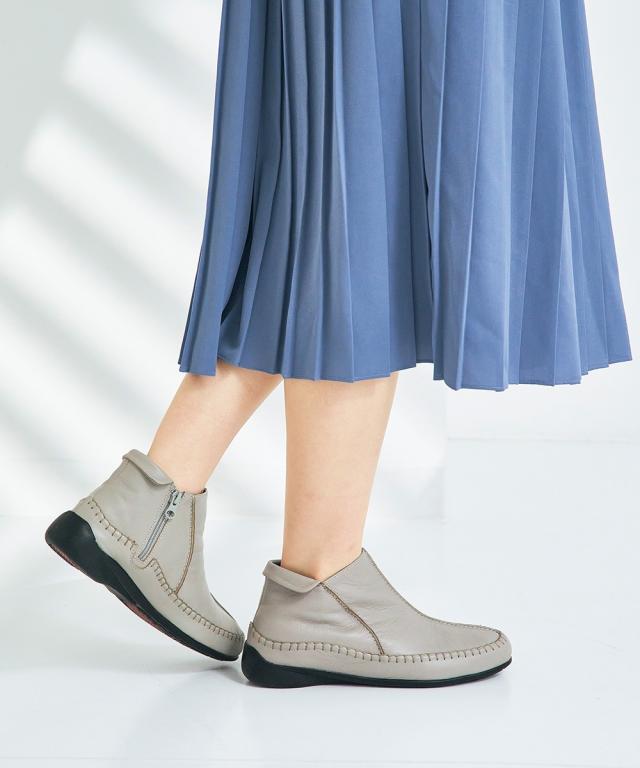 シニア ファッション 3Eサイドファスナー山羊革アンクル ブーツ 22.5/23/23.5/24/24.5 ニッセン nissen シニア ファッション 3Eサイドファスナー山羊革アンクル ブーツ 22.5