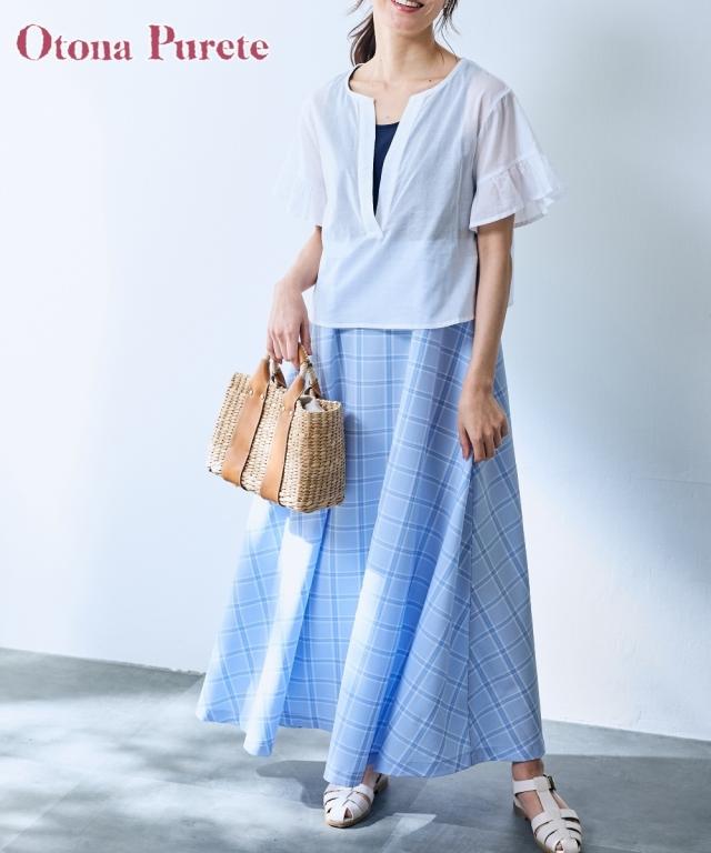 ワンピース ロング マキシ レディース 2点セット 素材切替 ＋ ブラウス Otona Purete  ひざ下 LL/3L ニッセン nissen