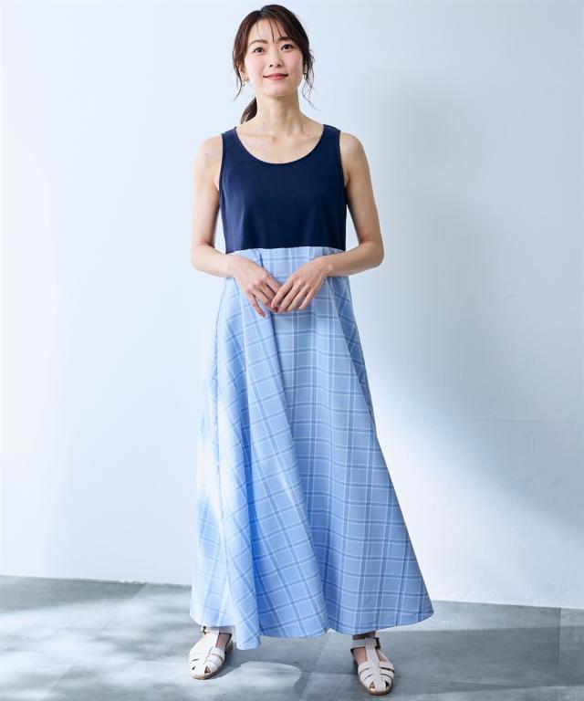 ワンピース ロング マキシ レディース 2点セット 素材切替 ＋ ブラウス