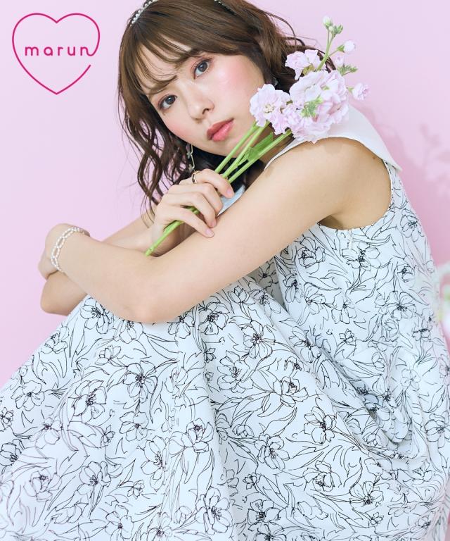 ワンピース ロング マキシ 大きいサイズ レディース フラワー プリント デザイン marun  ひざ下 L/LL/3L/4L/5L ニッセン nissen