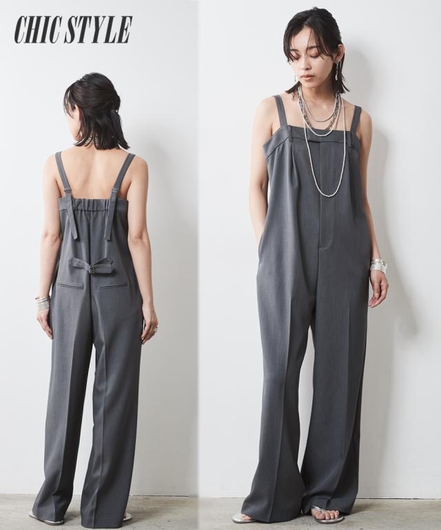 サロペット オールインワン オーバーオール レディース スラックス ロンパース シックス タイル パンツ つなぎ | L/LL/3L/4L/5L | ニッセン nissen