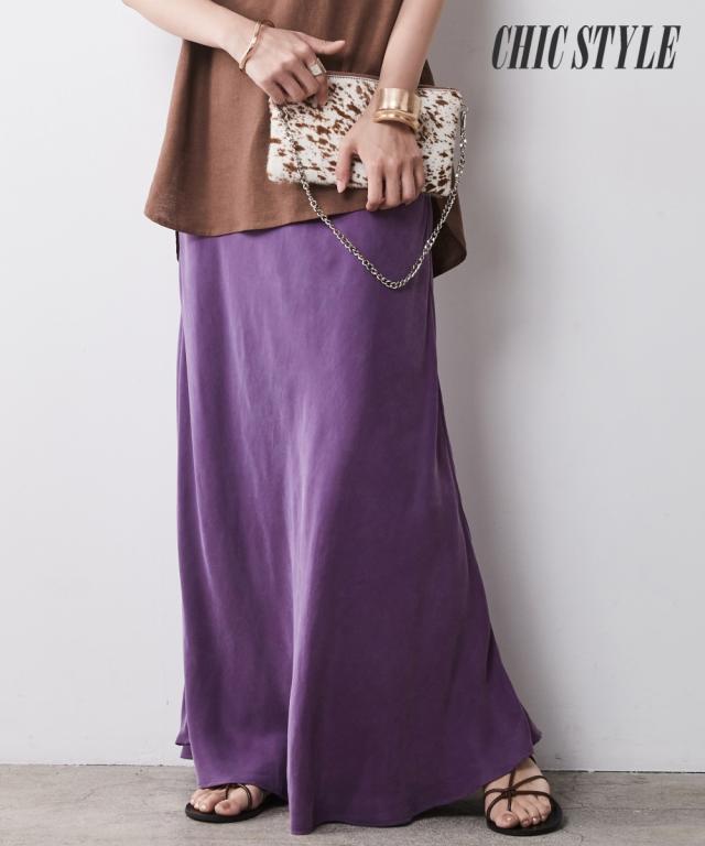 ロングスカート レディース Aラインナロー マキシ スカート 脇丈91cm シックス タイル 春 夏 秋 マキシスカート 長め | L/LL/3L/4L/5L | ニッセン nissen