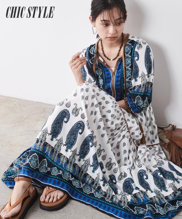 ワンピース ロング マキシ レディース エスニックパネル プリント 有 シックス タイル 夏 ひざ下 | M/L/LL/3L/4L | ニッセン nissen