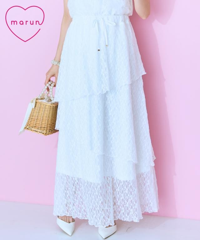 ロングスカート 大きいサイズ レディース レース ティアード スカート marun  マキシスカート 長め ロンスカ 6L/8L/10L ニッセン nissen agesugi_sfa