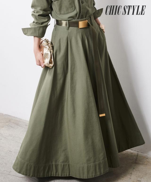 ロングスカート 大きいサイズ レディース 綿100％ バック サテンタックフレア マキシ スカート シックス タイル 対応  マキシスカート M〜5L ニッセン nissen