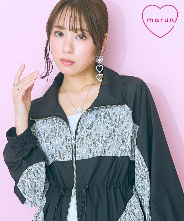 ジャケット アウター 大きいサイズ レディース レース ドッキングナイロン marun L/LL/3L/4L/5L ニッセン nissen