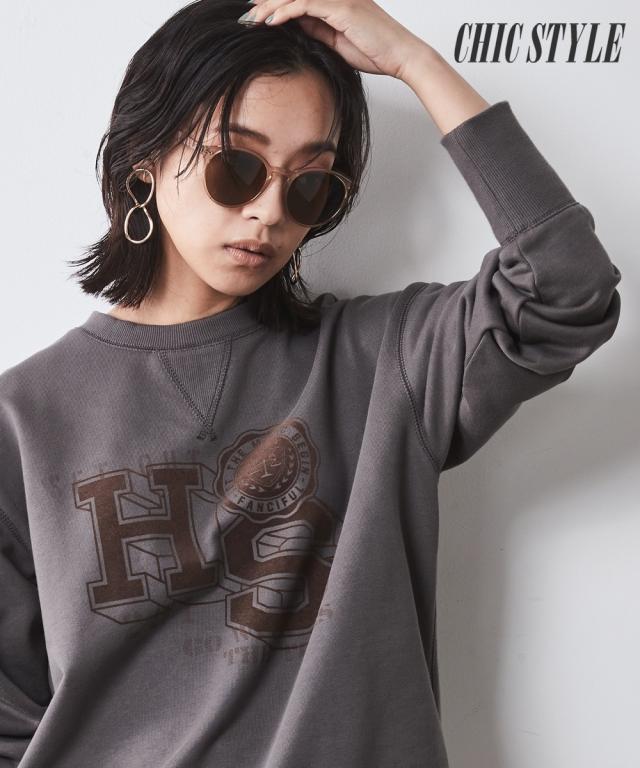 トレーナー スウェット 大きいサイズ レディース 綿100％ フロッキー プリント シックス タイル 対応  プルオーバー M〜5L ニッセン nissen