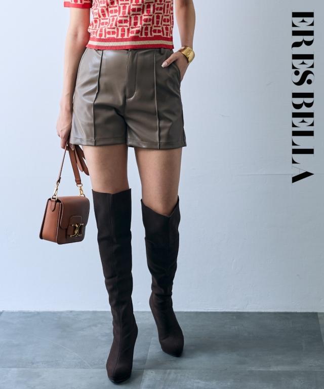 パンツ 大きいサイズ レディース フェイクレザー ショート ERES BELLA  ズボン 5L/6L ニッセン nissen