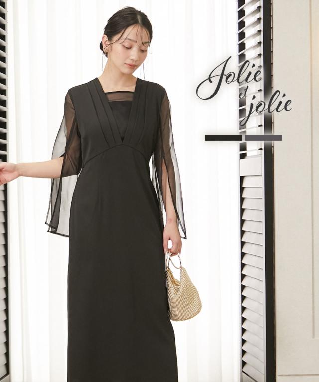 パーティドレス ワンピース レディース 結婚式 パーティー ドレス ジャンスカ風 デザイン 袖スリット 有  二次会 披露宴 お呼ばれ M/L ニッセン nissen