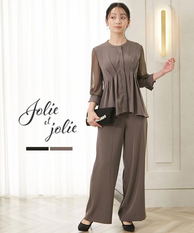 パーティドレス パンツ レディース 結婚式 パーティー ドレス ペプラム デザイン ブラウス ＋ワイド セットアップ  二次会 披露宴 M/L ニッセン nissen
