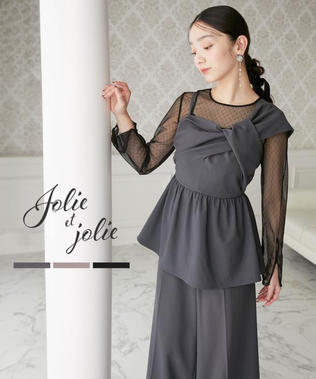 【結婚式・パーティードレス】アシメカッティング風トップス＋ワイドパンツセットアップドレス ニッセン nissen