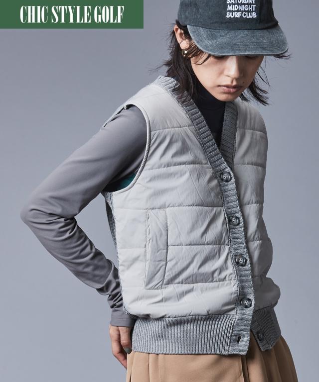 ベスト レディース ニット 使い中綿 Vネック シックスタイル ゴルフ 秋 重ね着 レイヤード | M〜5L | ニッセン nissen