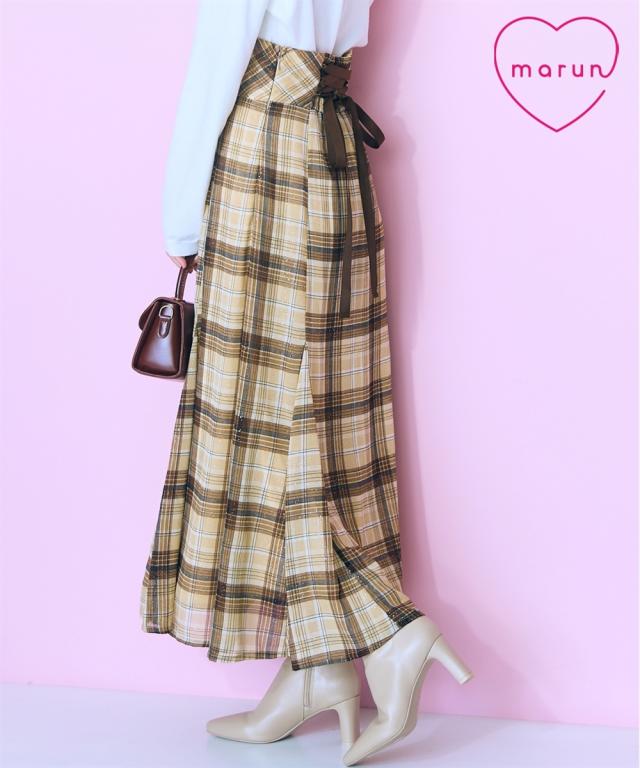 ロングスカート 大きいサイズ レディース ラメチェック スカート marun マキシスカート 長め ロンスカ 6L/8L/10L ニッセン nissen