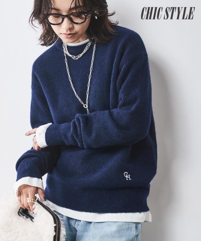 ニット セーター レディース アルパカ混イニシャル刺しゅうクルーネック プルオーバー シックス タイル 対応 冬 M〜5L ニッセン nissen