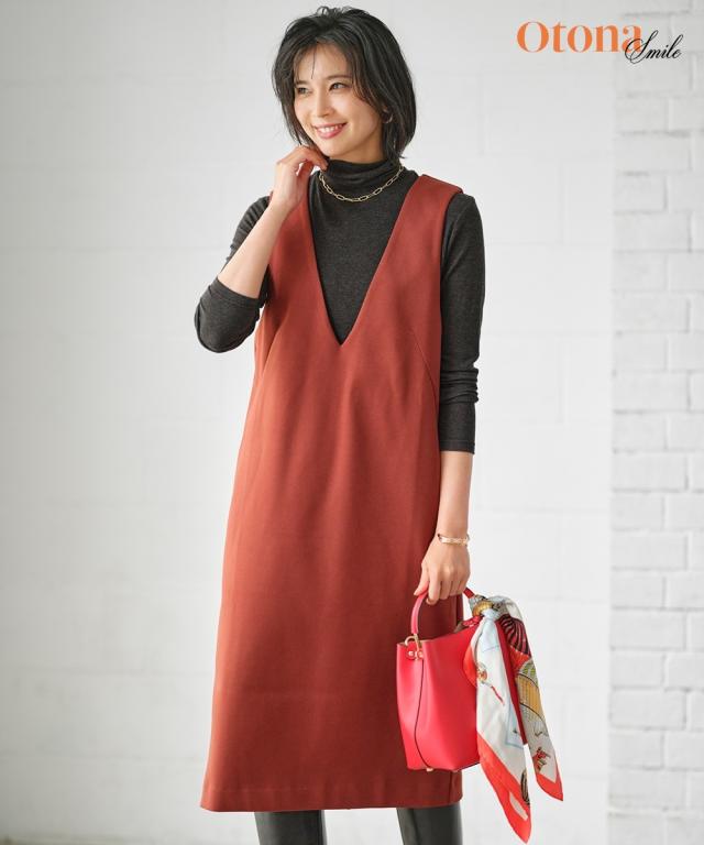 ジャンパースカート レディース 深V Iライン ジャンパー スカート OtonaSMILE  ジャンスカ ワンピース M/L ニッセン nissen