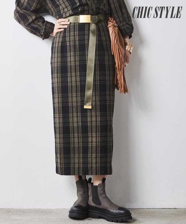 ロングスカート 大きいサイズ レディース 綿100％ チェック ロング タイト スカート シックス タイル 対応  マキシスカート 長め 6L/8L/10L ニッセン nissen