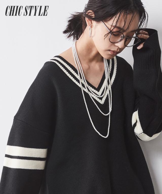 ニット セーター 大きいサイズ レディース 袖ライン Vネック プルオーバー シックス タイル 対応 冬 6L/8L/10L ニッセン nissen