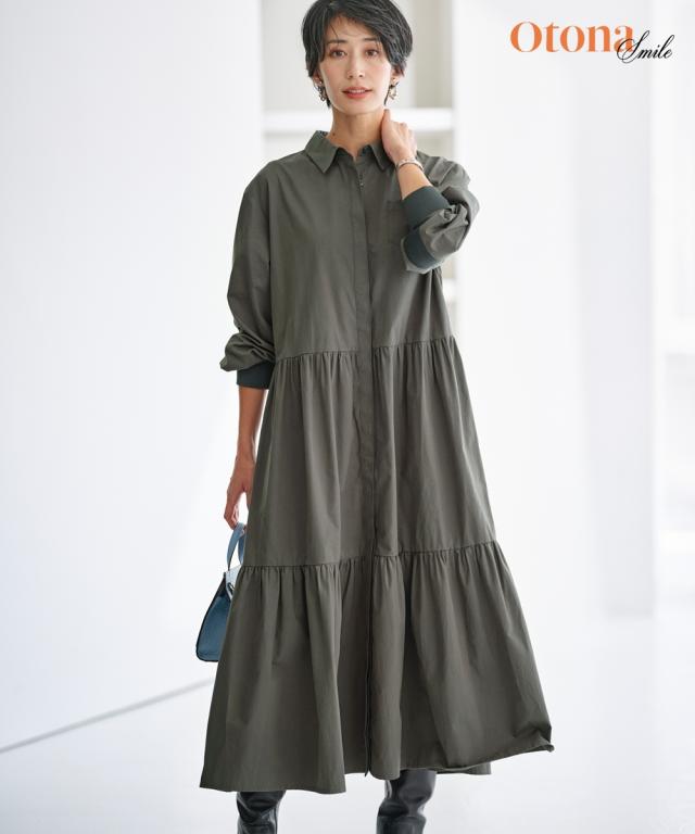 ワンピース ロング マキシ 大きいサイズ レディース リブ使い 綿100％ ティアード OtonaSMILE  ひざ下 5L/6L ニッセン nissen