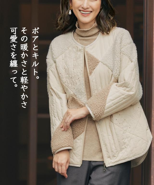 ジャケット アウター シニア ファッション ボア キルト刺しゅうパッチワーク M/L ニッセン nissen