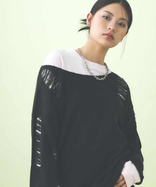 ニット セーター レディース ダメージルーズ トップス 冬 M〜L/L〜LL ニッセン nissen