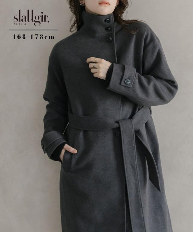 コート アウター トールサイズ レディース 高身長 ニット メルトンスタンドネック ロング 冬 LL/3L/4L/5L ニッセン nissen