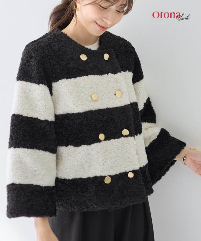 ジャケット アウター レディース プードルボア配色 OtonaSMILE LL/3L ニッセン nissen