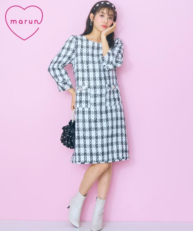 ワンピース ひざ丈 レディース ツイード marun L/LL/3L/4L/5L ニッセン nissen