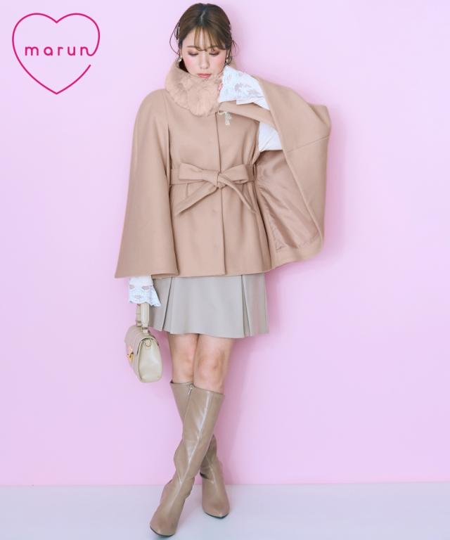 コート アウター 大きいサイズ レディース ケープ デザイン リボンブローチ付 marun 6L/8L/10L ニッセン nissen