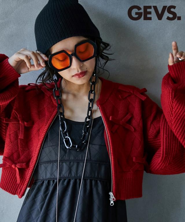 ニット セーター レディース リボン付 ショート 丈ジップアップ GEVS. 対応 冬 M〜5L ニッセン nissen