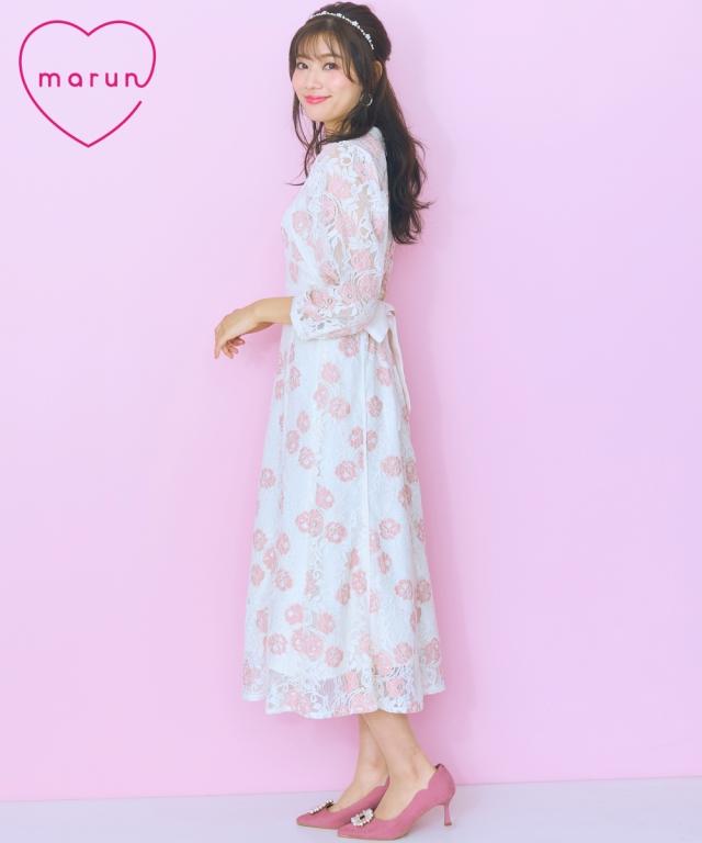 ワンピース ロング マキシ 大きいサイズ レディース レース 花柄 marun  ひざ下 6L/8L/10L ニッセン nissen