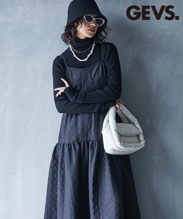 ワンピース ロング マキシ 大きいサイズ レディース キルティング キャミソール GEVS. 対応  ひざ下 6L/8L/10L ニッセン nissen