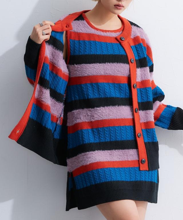 ニット セーター レディース カラー ボーダー タンクトップ 冬 M〜L/L〜LL ニッセン nissen