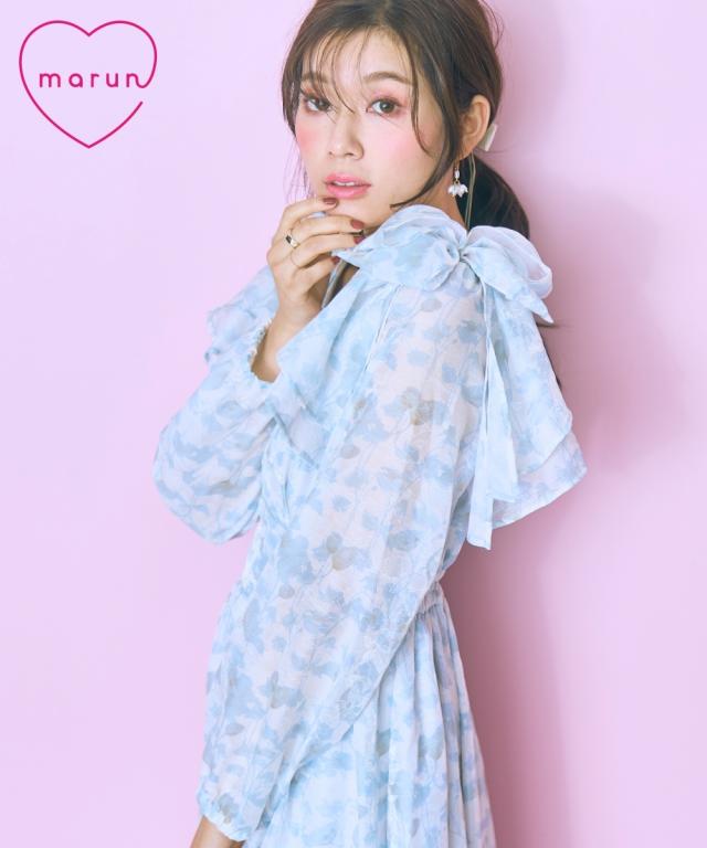 ワンピース ロング マキシ レディース リボンスリーブ marun  ひざ下 L/LL/3L/4L/5L ニッセン nissen